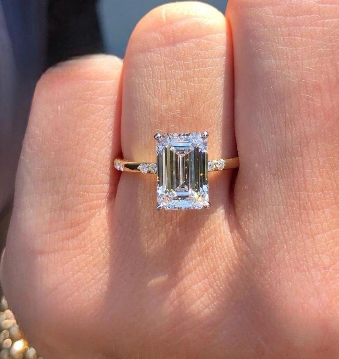 4CT Emerald Cur Moissanite Engagement Ring Unique Wedding Ring Gifts ...