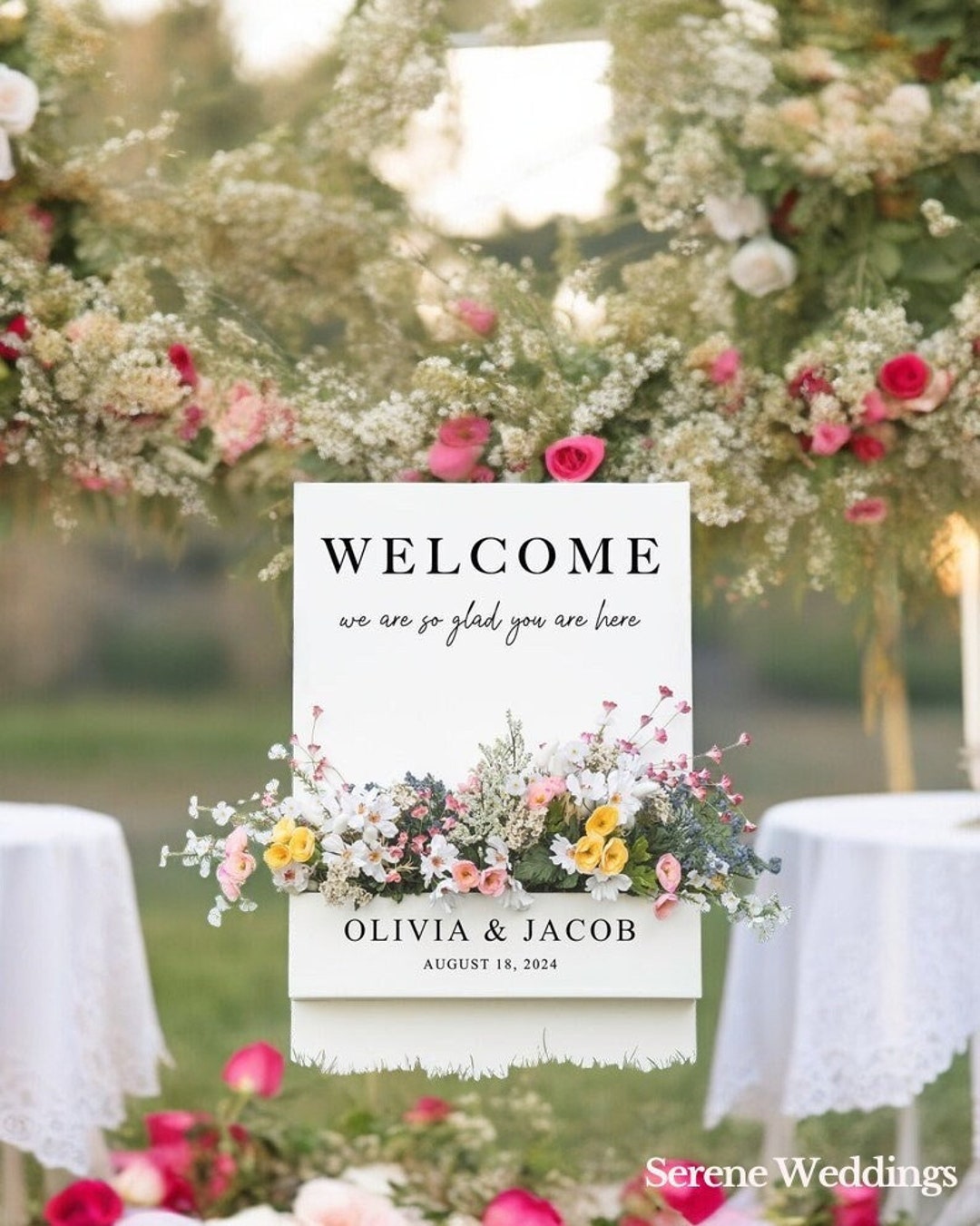 Flower Box Welcome Sign Wedding Day Celebration Elegant Welcome Sign ...