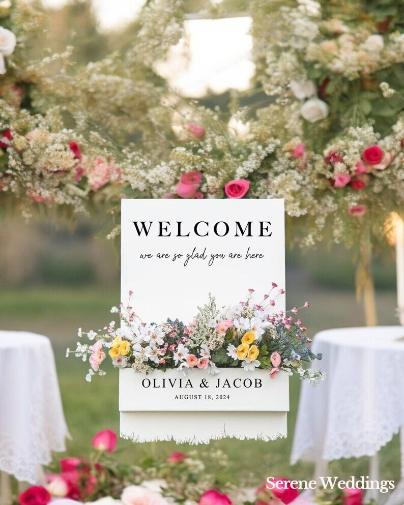 Flower Box Welcome Sign Wedding Day Celebration Elegant Welcome Sign ...
