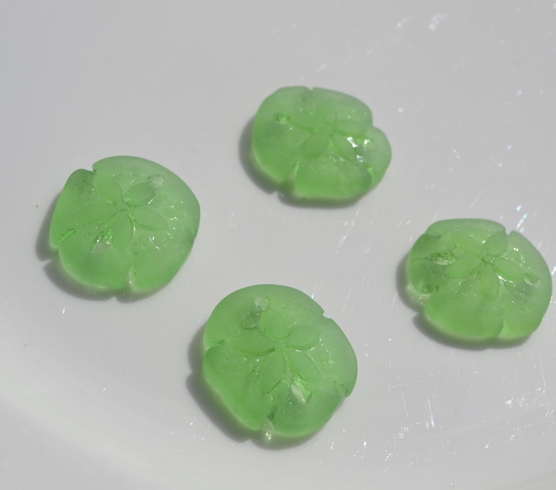 Green Sand Dollar Frosted Glass Beads 2 - Etsy