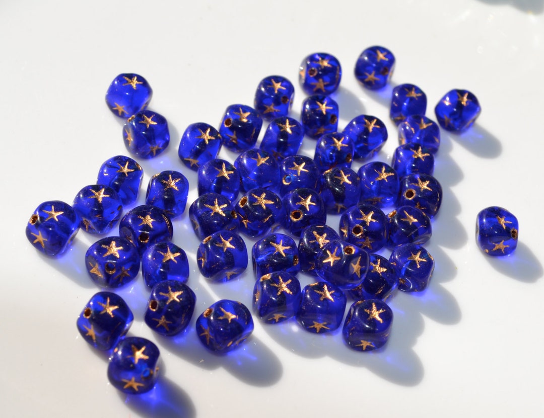 Cobalt Blue Celestial Star Cube Beads 25 - Etsy