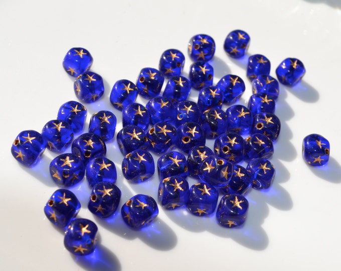 Cobalt Blue Celestial Star Cube Beads 50 | Etsy