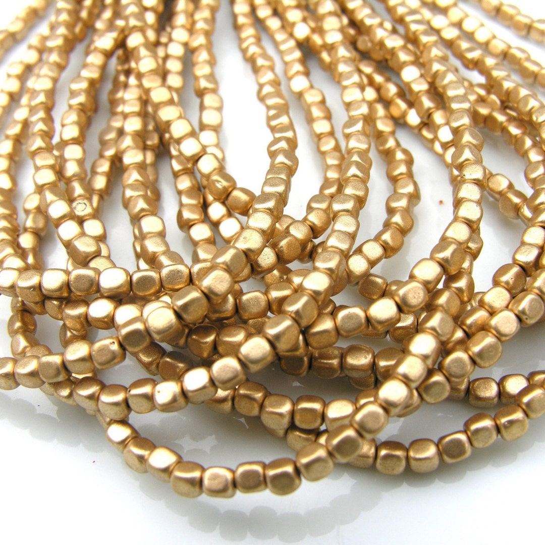 Matte Metallic Gold 4mm Czech Glass Cubes 100 - Etsy