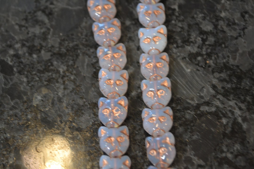 Milky White and Copper Cat Face Beads. 6 - Etsy