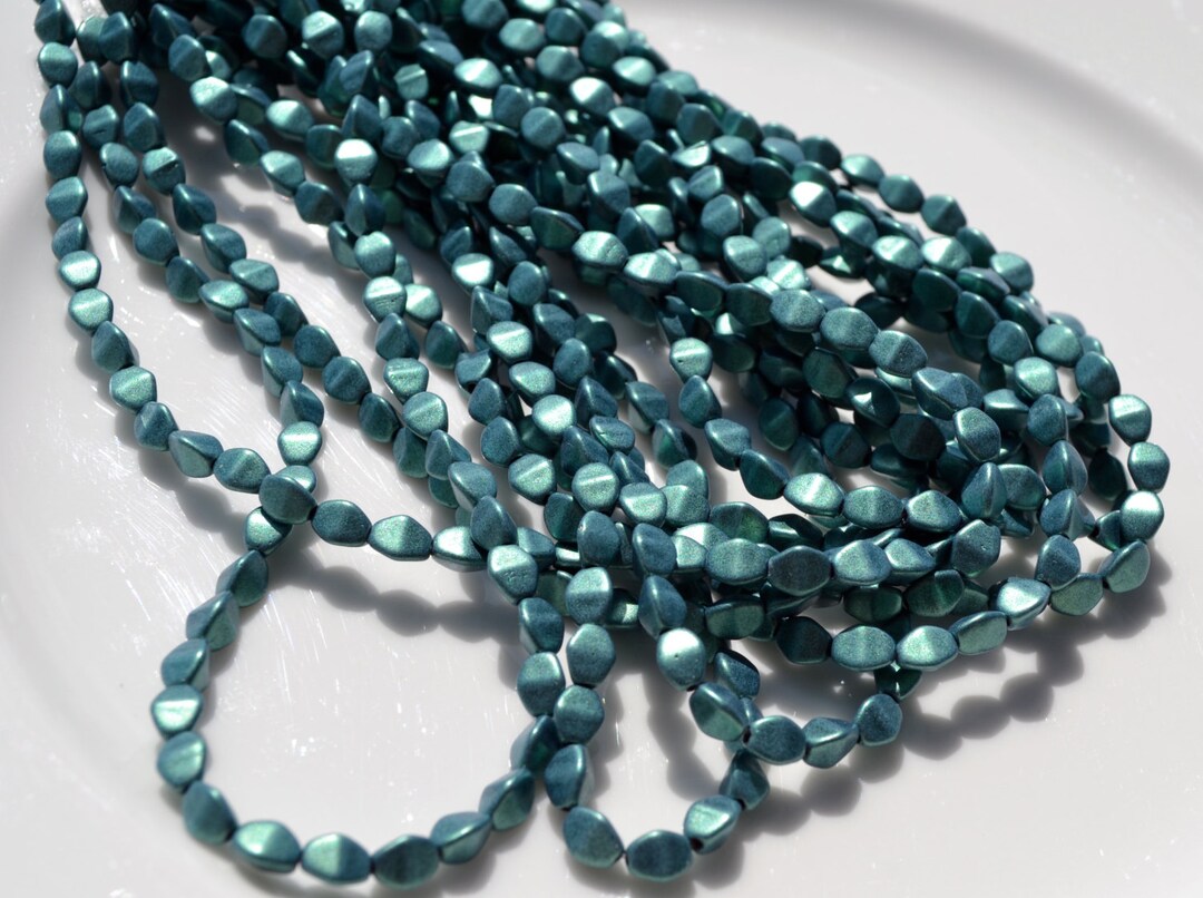 Metallic Green Pinch Czech Glass Beads 50 - Etsy