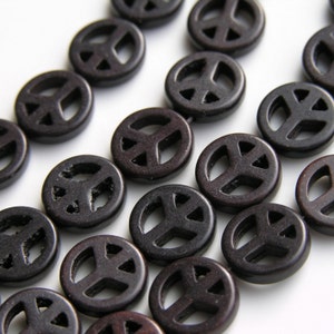 Dark Brown Wood Peace Sign Round Beads 6 - Etsy