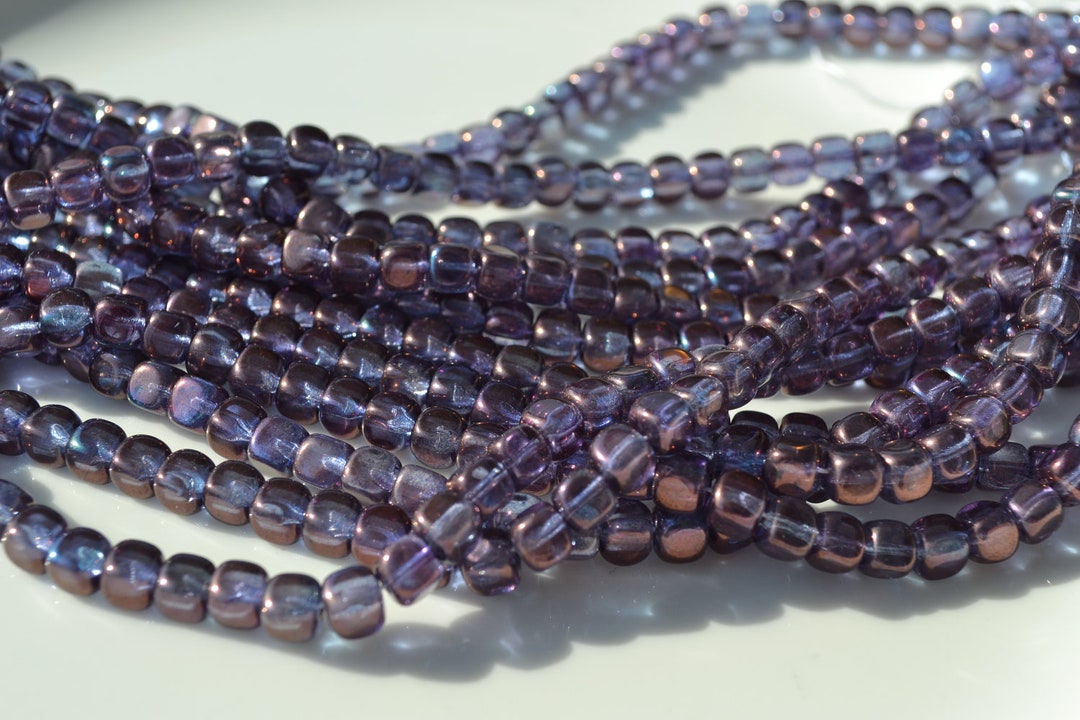 Luster Amethyst 7mm Rounded Czech Glass Cube Beads 50 - Etsy