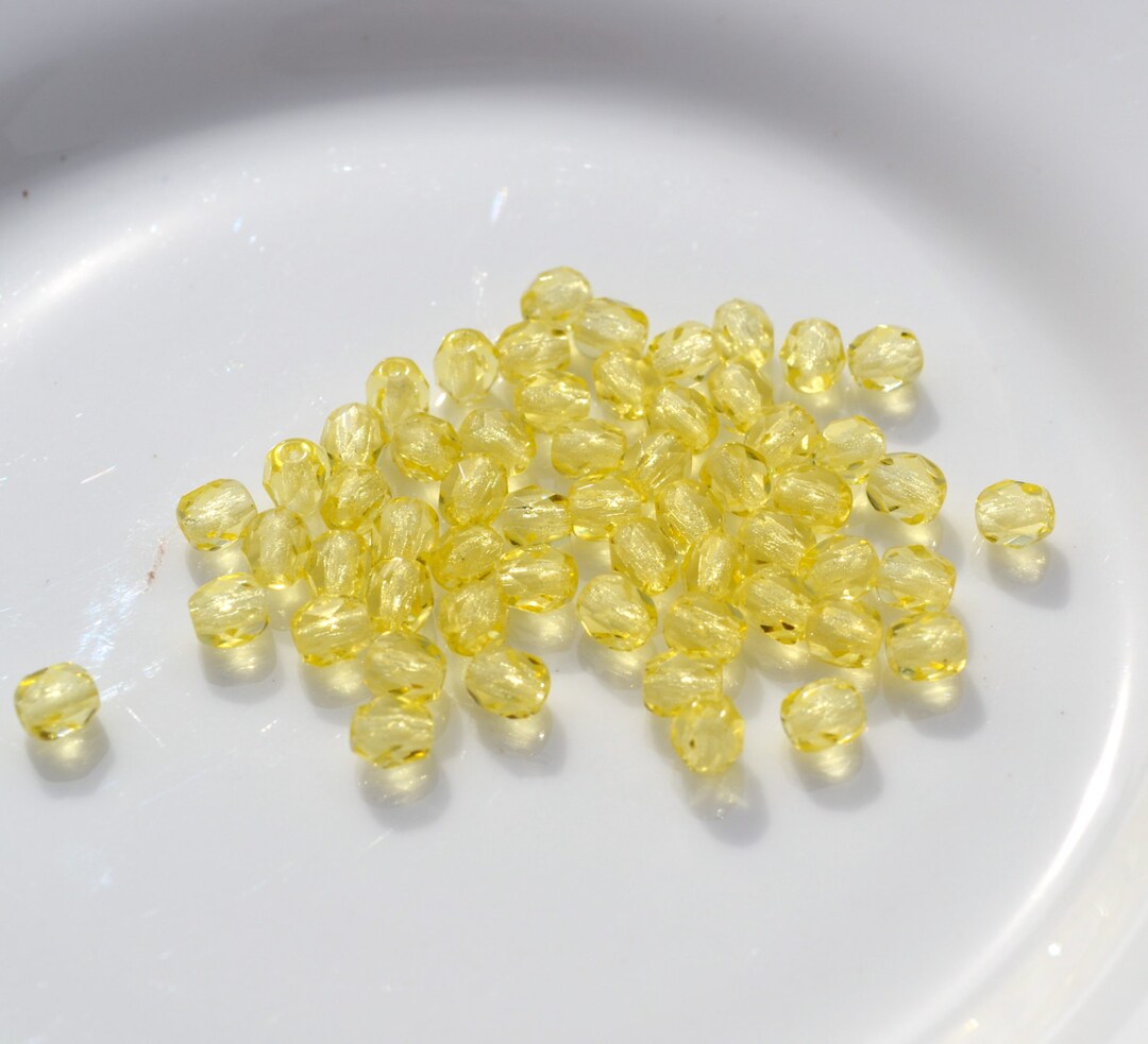 Jonquil Yellow 4mm Faceted Fire Polish Round Czech Glass Beads 50 - Etsy
