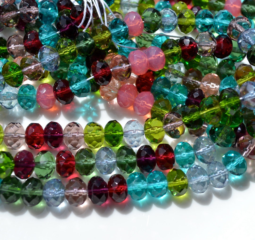 Tourmaline Mix Fire Polish 9x6mm Faceted Czech Glass Beads 25 - Etsy