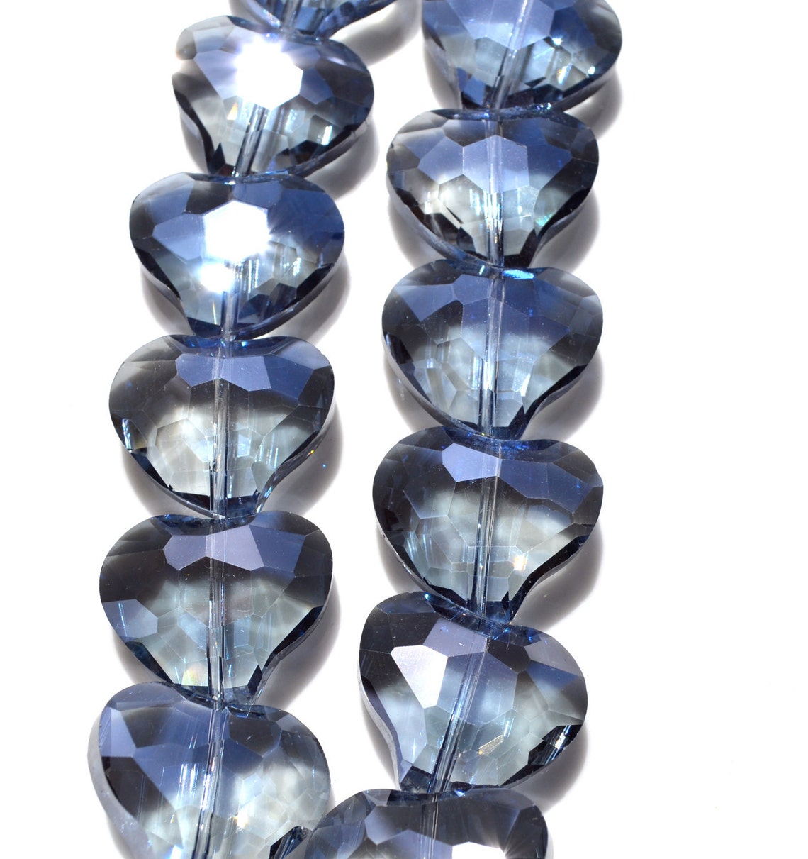 Large Faceted Crystal Midnight Blue Heart Beads 2 - Etsy
