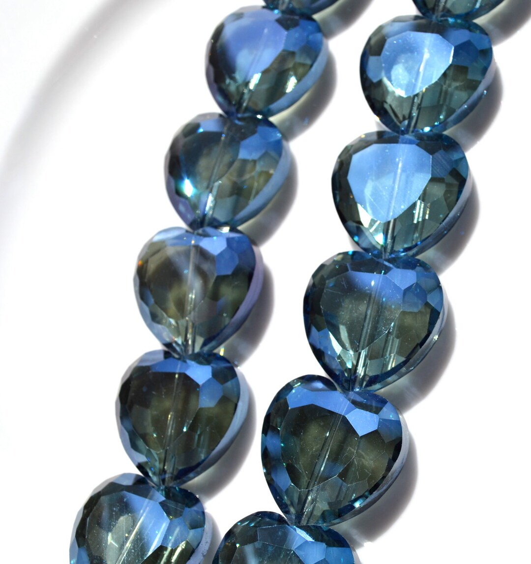 Large Faceted Crystal Midnight Blue Heart Beads 2 - Etsy
