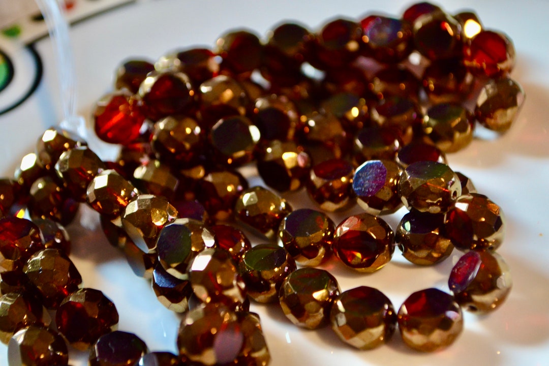 12mm Table Cut Ruby and Gold Fire Polish Round Coin Beads 10 - Etsy