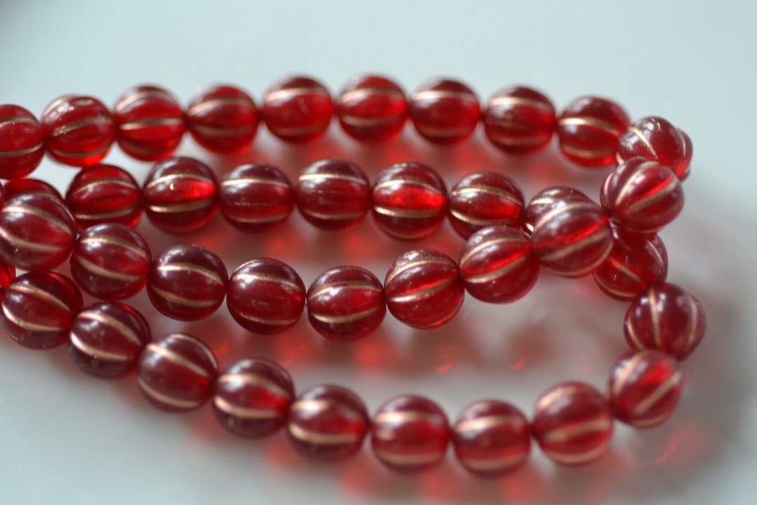 8mm Siam Red and Gold Fluted Melon Beads 20 - Etsy