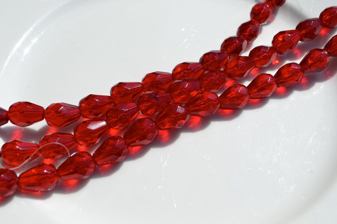 Christmas Red Long Drilled Faceted Teardrop Czech Glass Beads 12 - Etsy