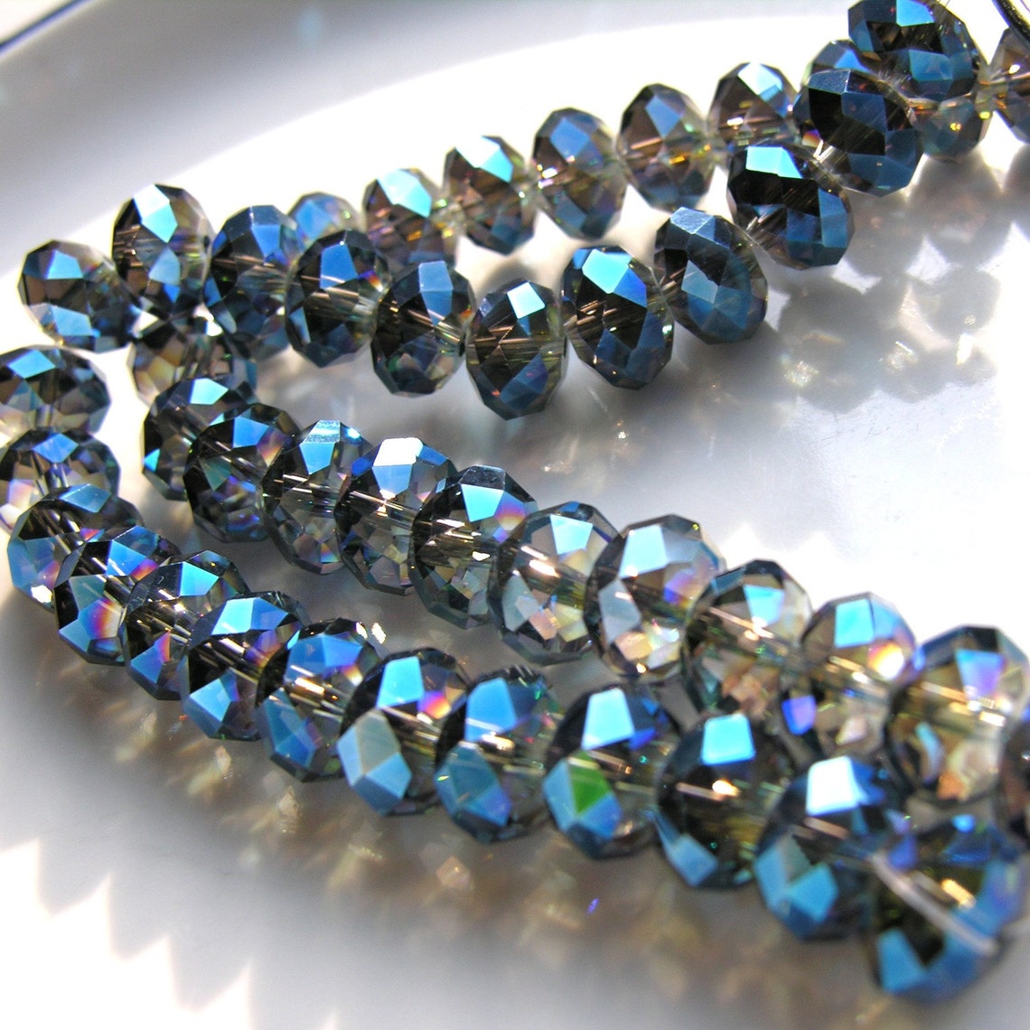 Metallic Blue 12mm Faceted Crystal Rondelle Beads 6 | Etsy
