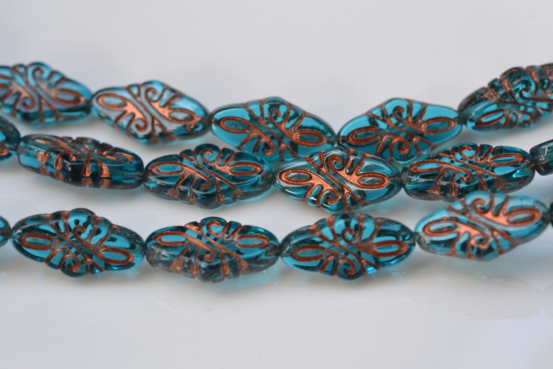 Teal Copper Arabesque Beads Czech Glass 4 - Etsy