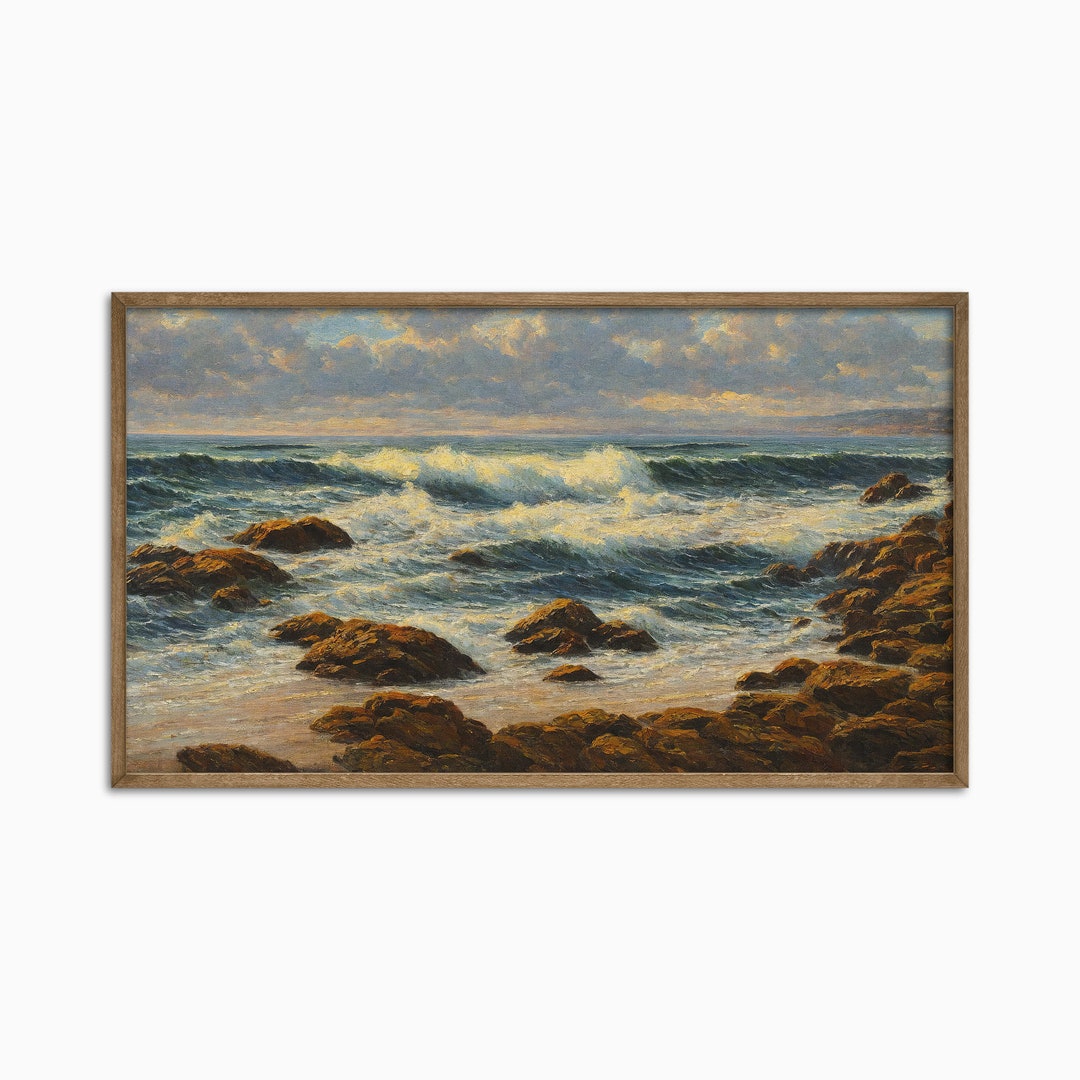 Coastal Scenery, Moody Sky, Rocky Shore, Ocean Tides, Surf Breaking ...