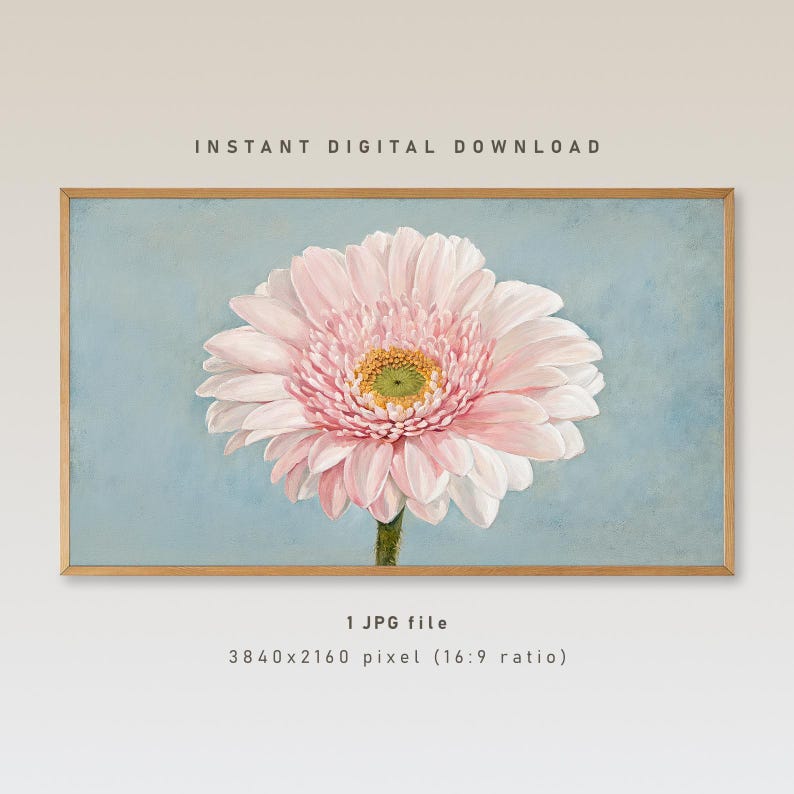 Pink Gerbera Daisy Painting, Digital Print, Frame TV Art - Etsy