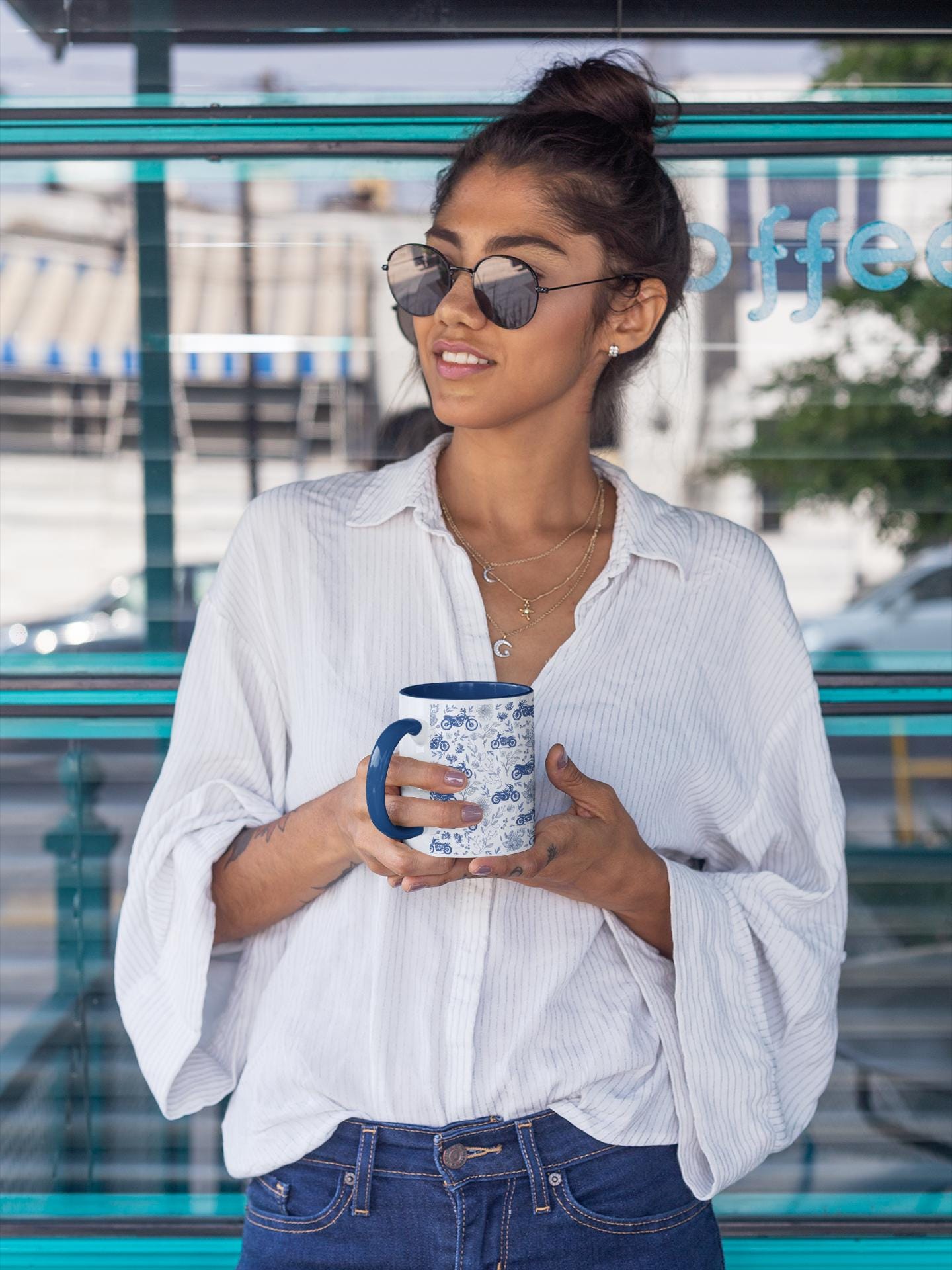 French Toile Ceramic Mug Biker Coffee Cup Gift for Her Feminine ADV ...