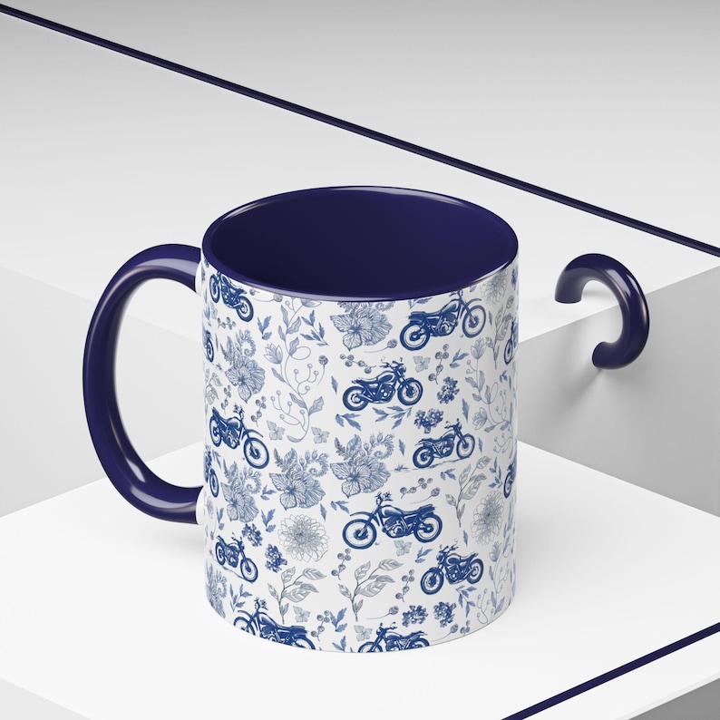 French Toile Ceramic Mug Biker Coffee Cup Gift for Her Feminine ADV ...