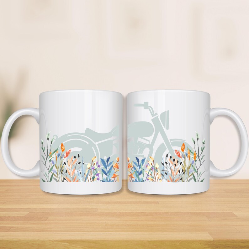 Floral Watercolor Motorcycle Ceramic Mug Perfect for Biker Babes and ...