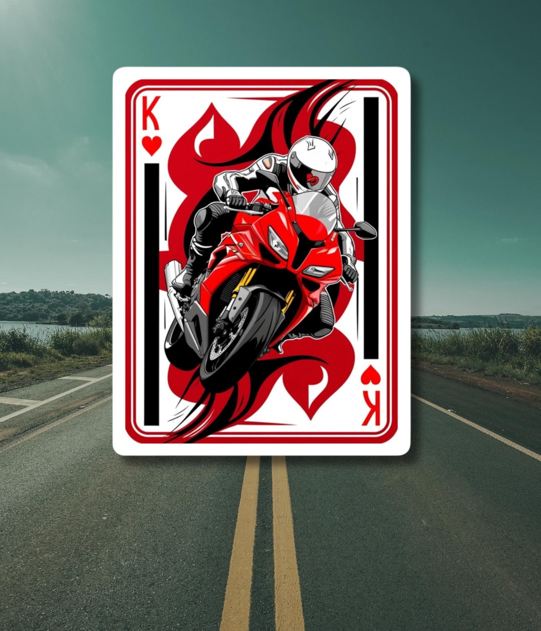 Vinyl King of Hearts Motorcycle Decal Heart Design Sticker Playing Card ...