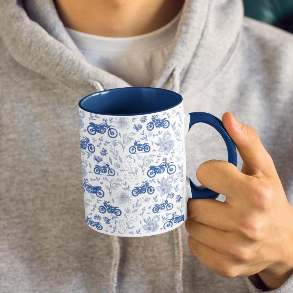 French Toile Ceramic Mug Biker Coffee Cup Gift for Her Feminine ADV ...