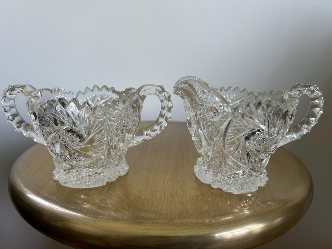 Vintage L.E. Smith Quintec Crystal Cream & Sugar Set, Vintage Glassware ...