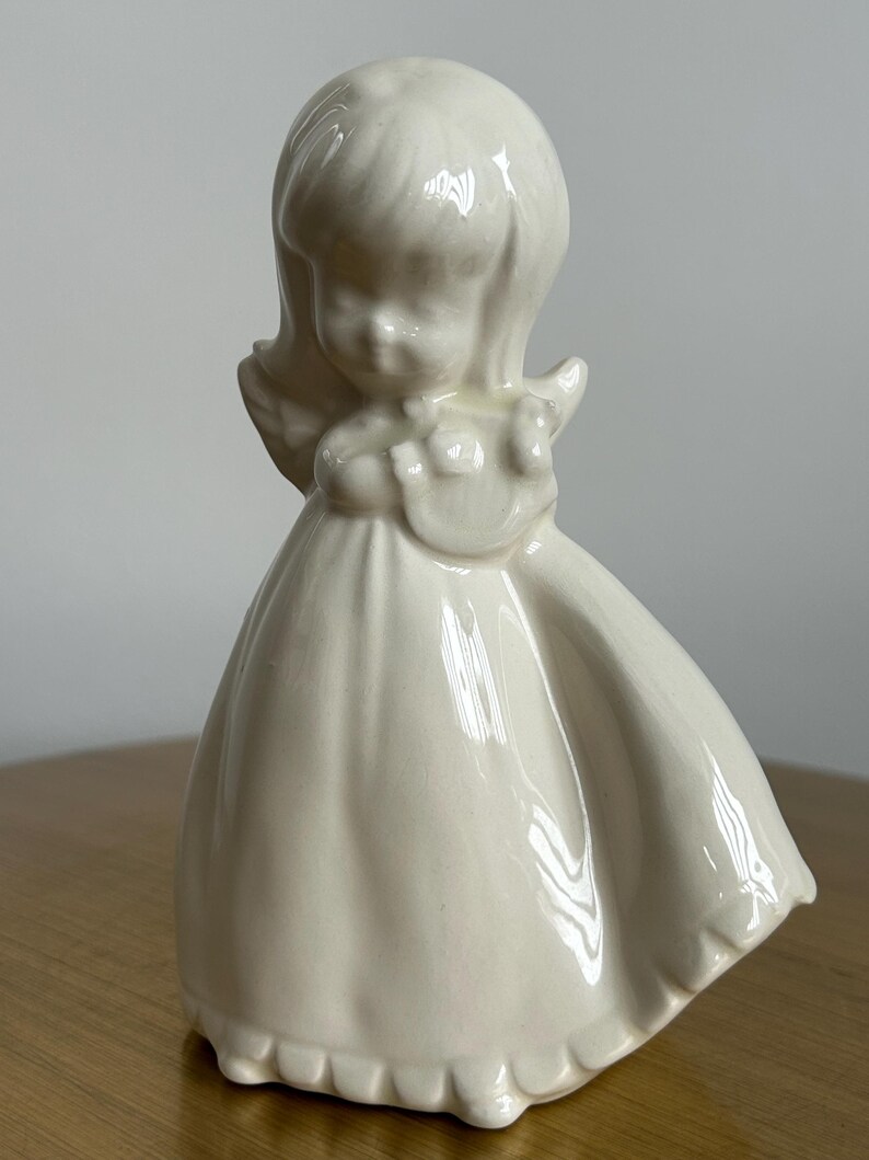 Vintage 1984 Ceramic Angel Figurine Playing Harp | Creamy White Glazed ...