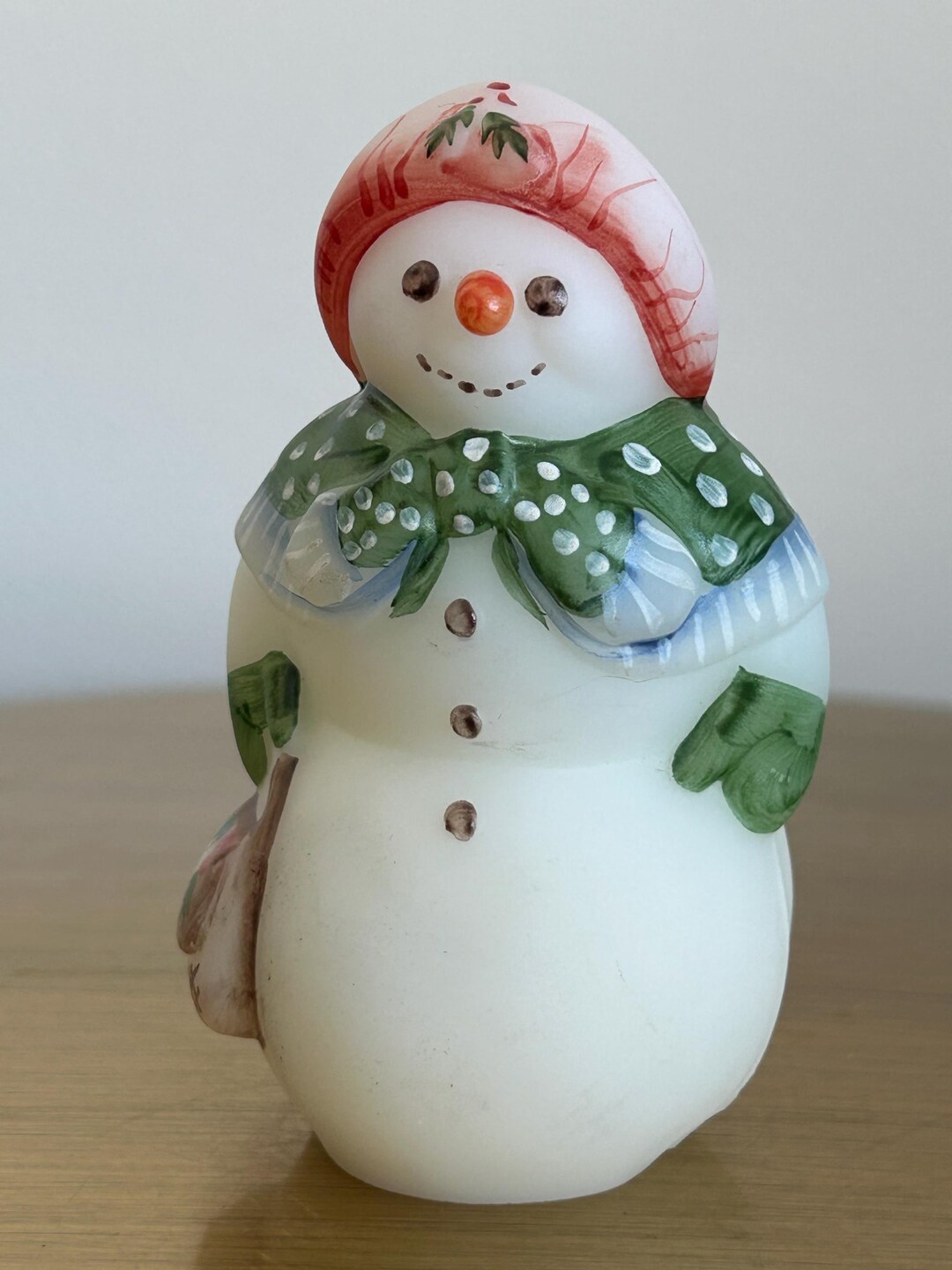 Fenton Art Glass Snowman Figurine | Hand-painted Opal Satin Mrs ...