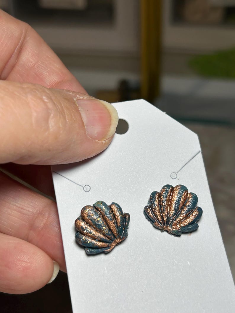 Patina Blue Ocean Clam and Sand Dollar Studs - Etsy