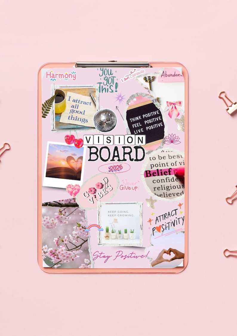 Positivity Vision Board 2026, Abundance, Quotes and Positive Words ...