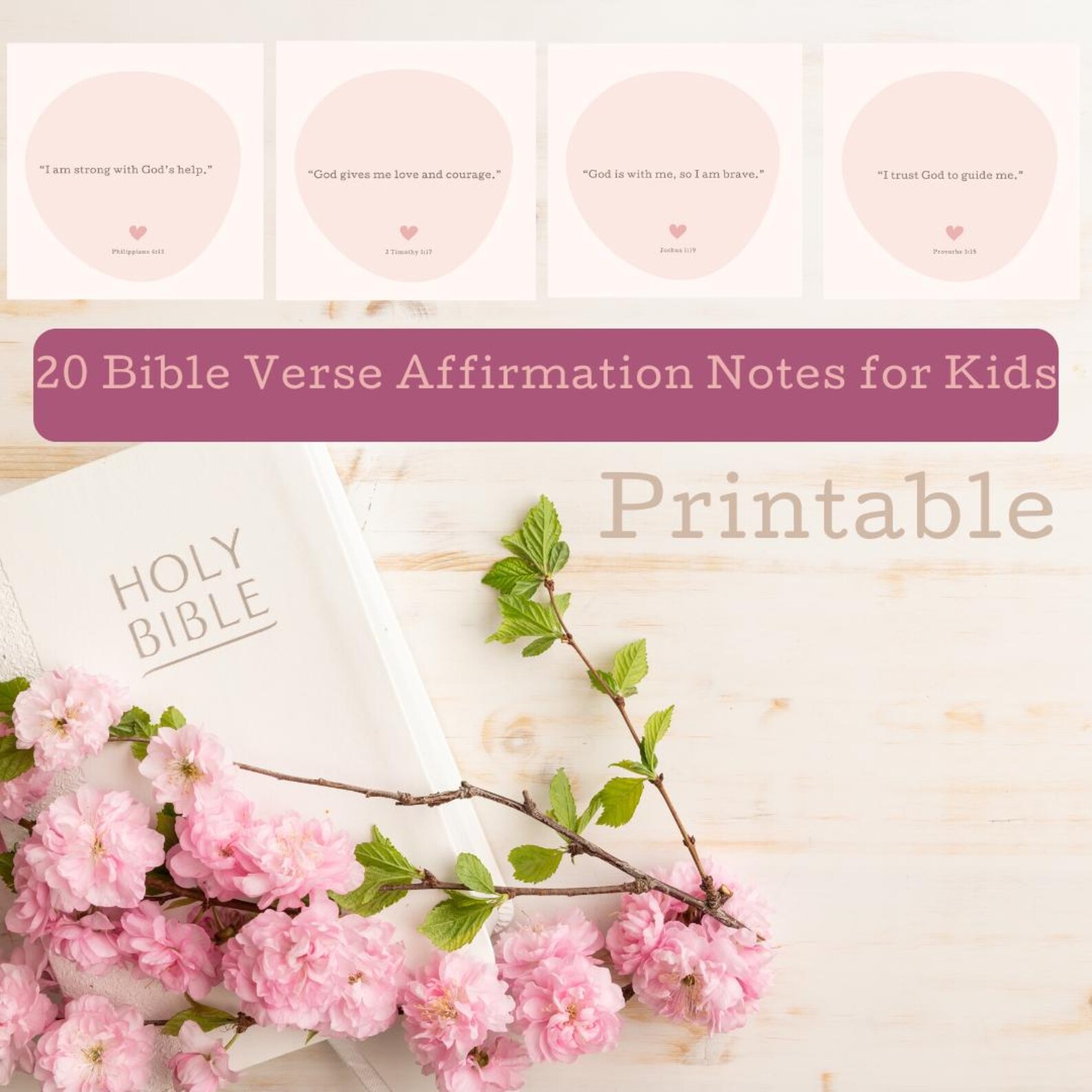 Kids' Bible Verse Affirmation Cards: Printable Lunchbox Notes (digital ...