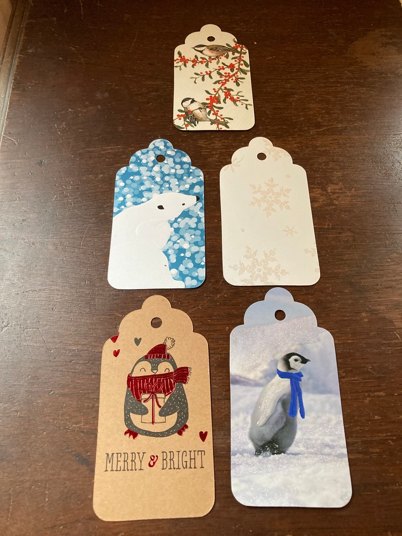 5 Christmas Gift Tags Winter Holiday Upcycled Recycled Vintage Card ...