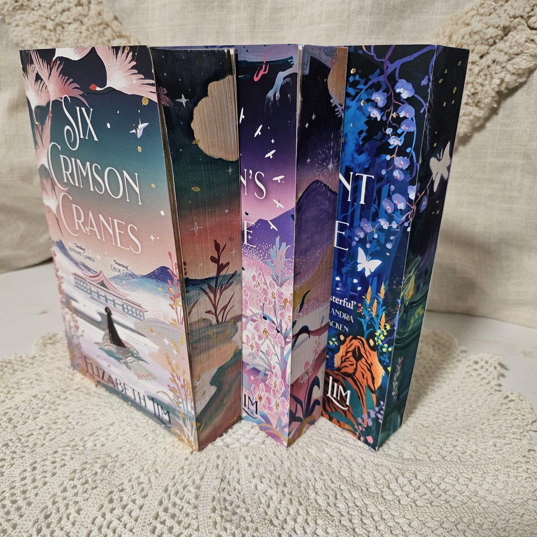 Custom Hand Painted Fore Edge Book Set Six Crimson Cranes - Etsy