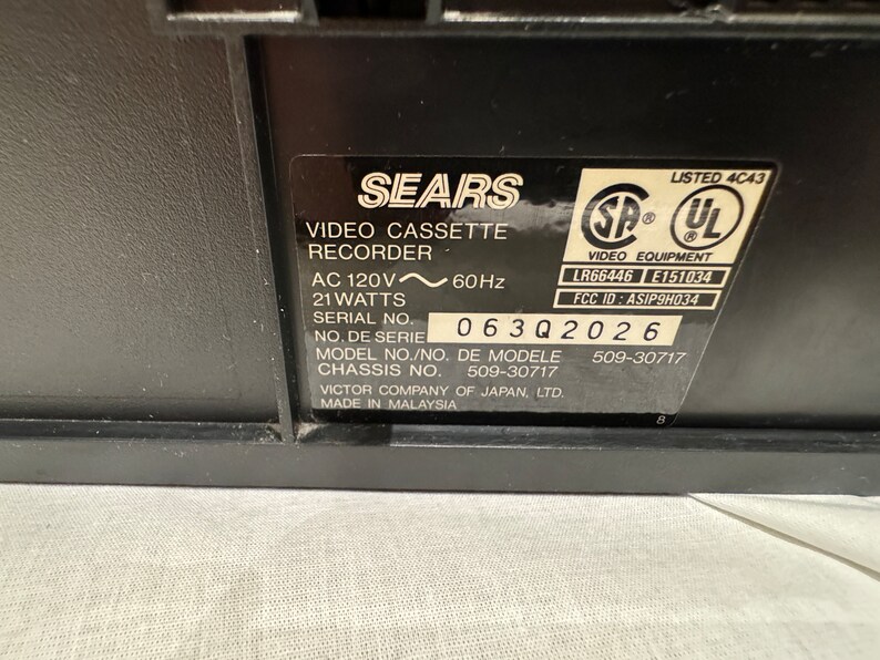 Sears Video Cassette Recorder VHS Player 509-30717 No Remote Tested - Etsy