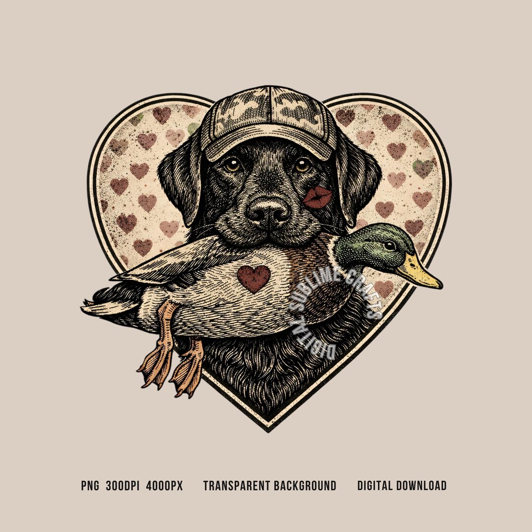 Valentines Duck Hunting PNG: Labrador, Camo Heart Design (digital ...