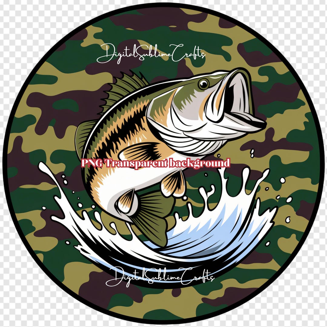 Bass Fishing Sublimation Design, Camo Bass PNG, Bass Fish, Old School ...