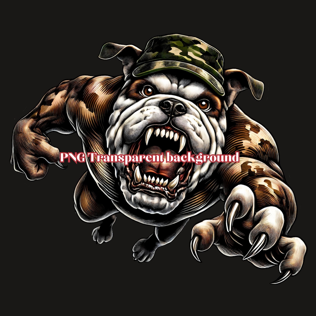 Aggressive Bulldog in Military Camo Sublimation Design,mleaping Bulldog ...