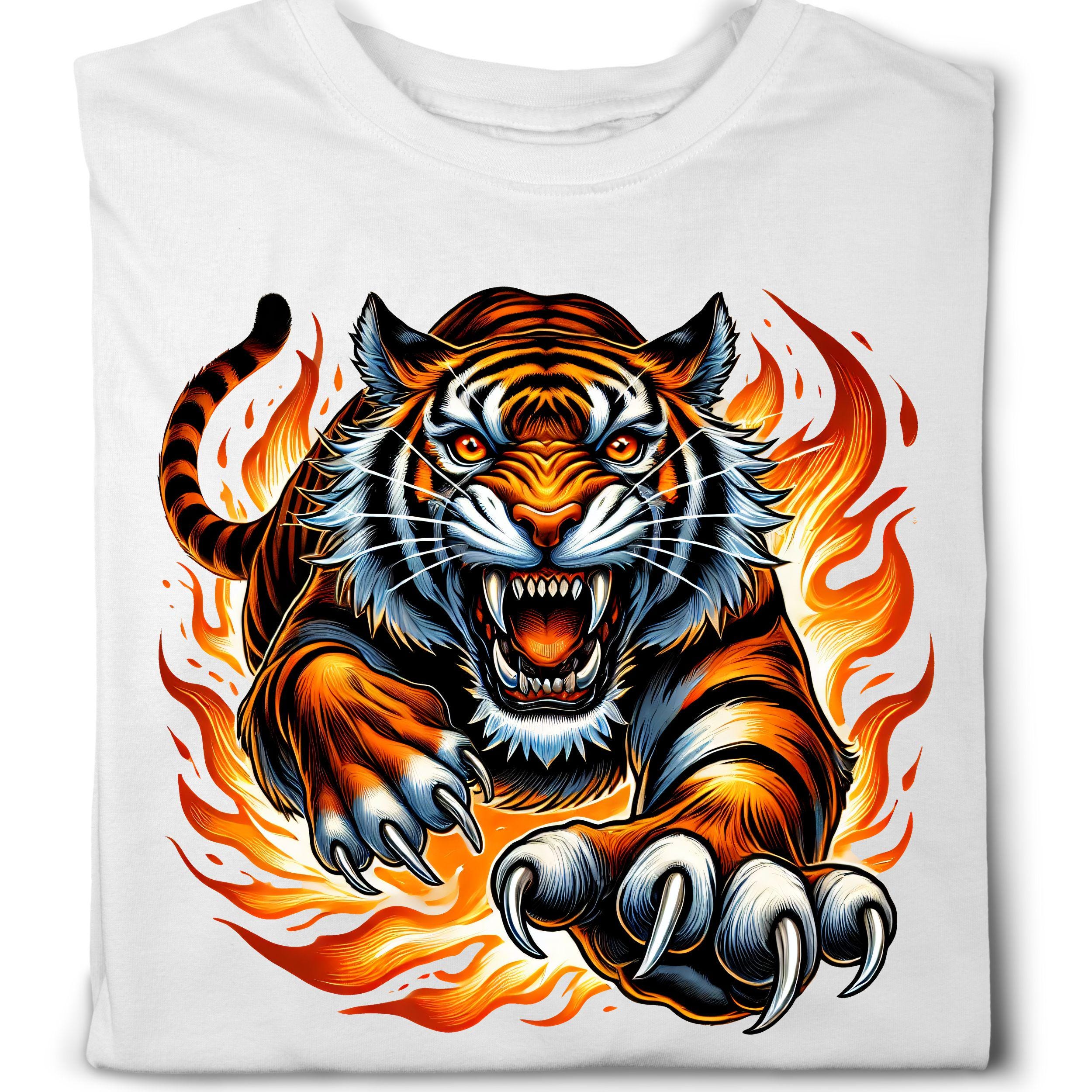 Fiery Tiger Attack Sublimation PNG | Fierce Tiger in Flames Design With ...
