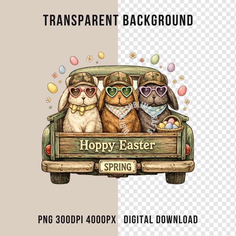 Hoppy Easter Bunny Truck PNG: Spring Easter Hunting Sublimation Design ...