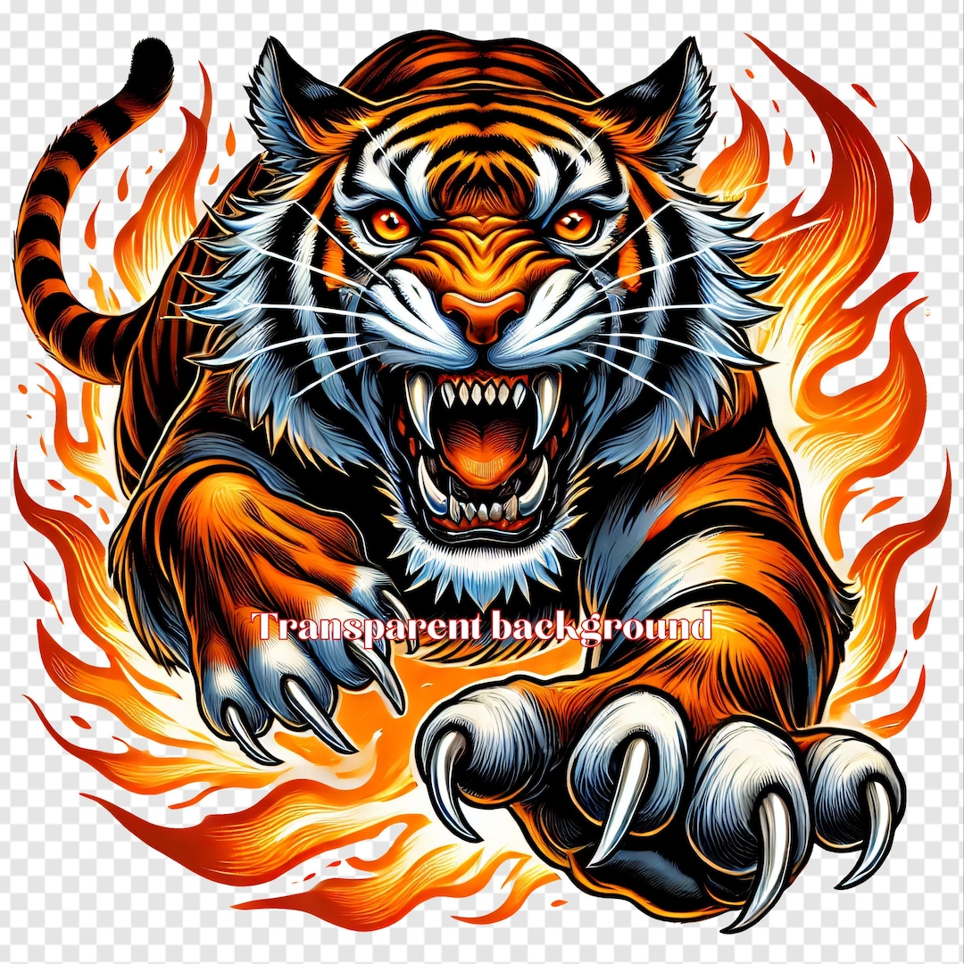 Fiery Tiger Attack PNG | Flames Sublimation Design (digital Download ...