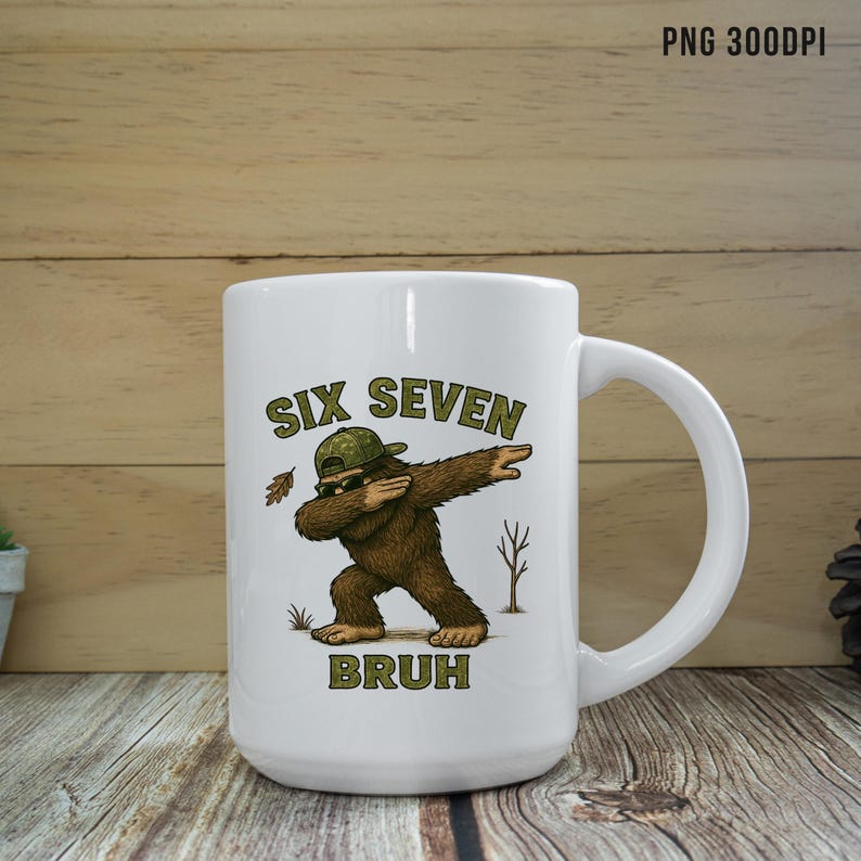 Six Seven Bruh Bigfoot Dabbing PNG Funny Sasquatch Sublimation T-shirt ...