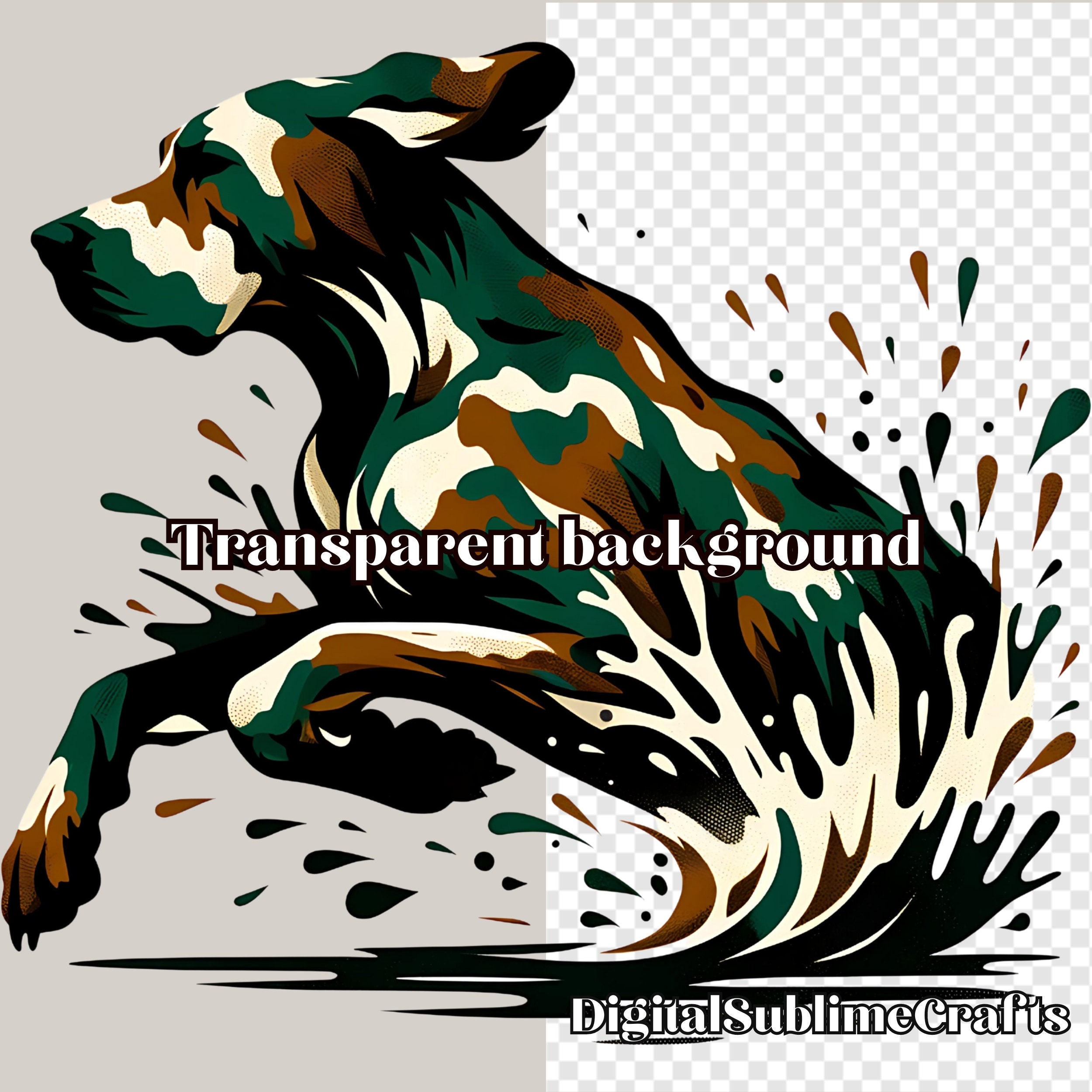 Camo Hunting Dog Sublimation PNG Dynamic Dog in Camouflage Splash ...