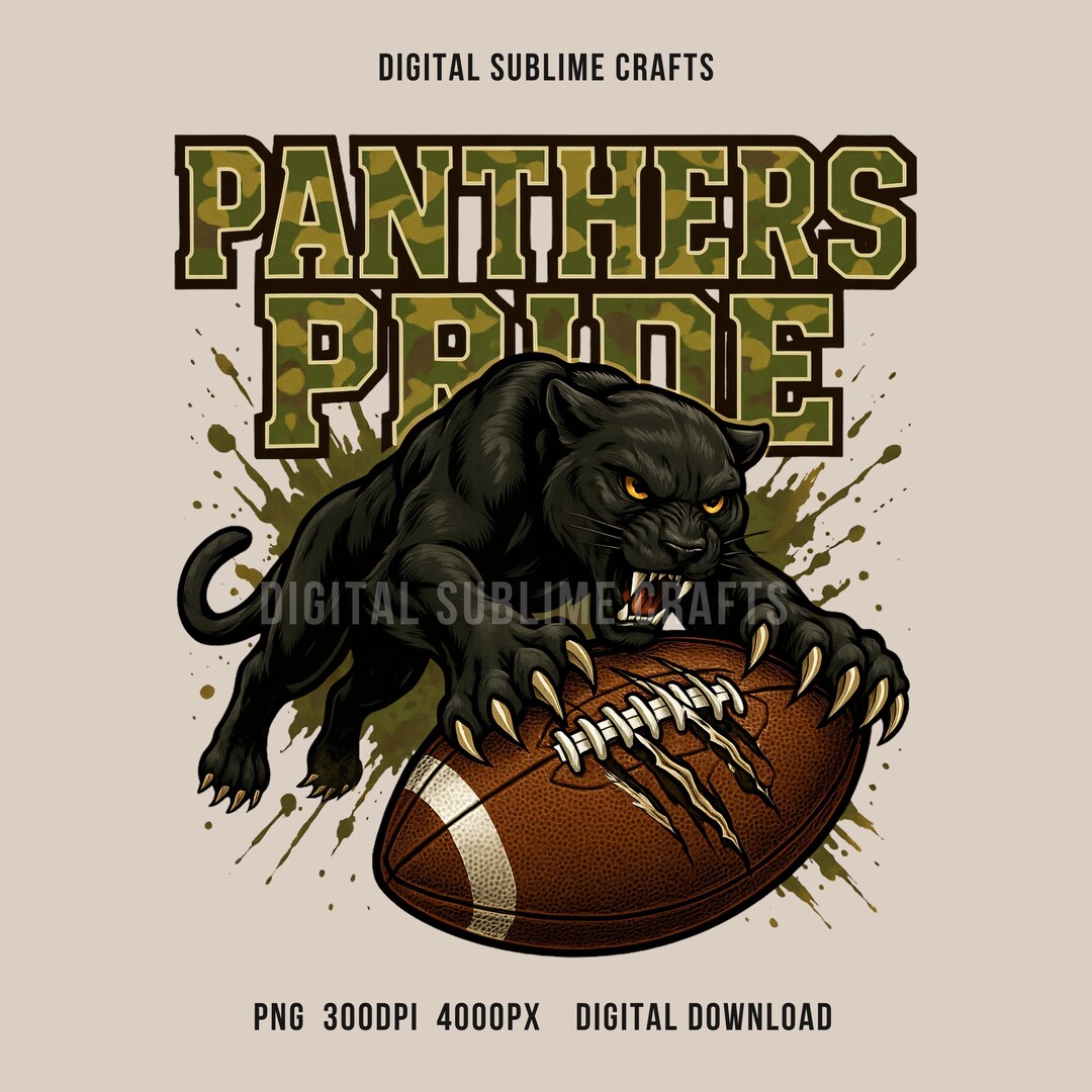 Panthers Pride Football PNG: Camo Mascot T-shirt Design (digital ...
