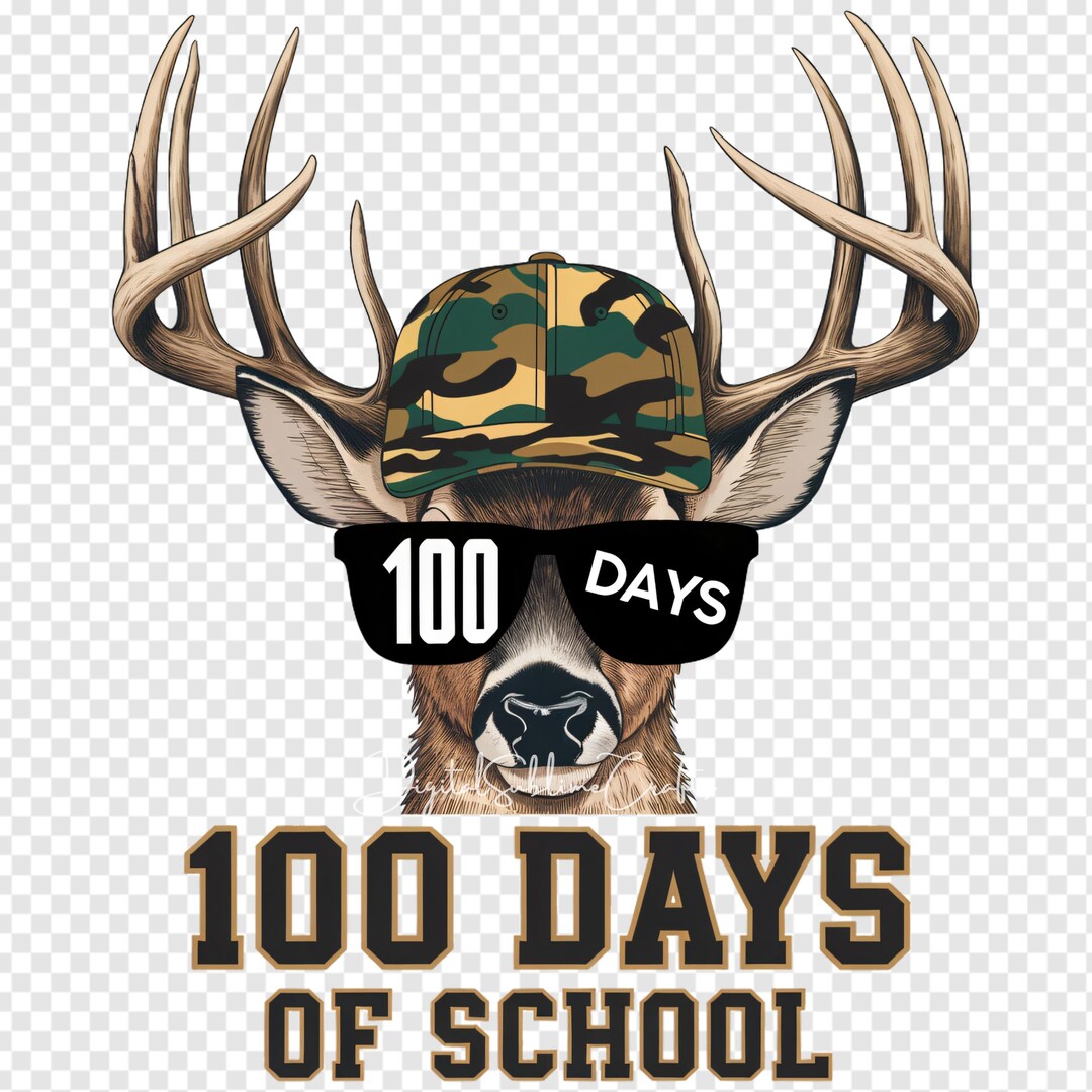 100 Days of School Deer Sublimation Design, Camo Hat Buck With ...