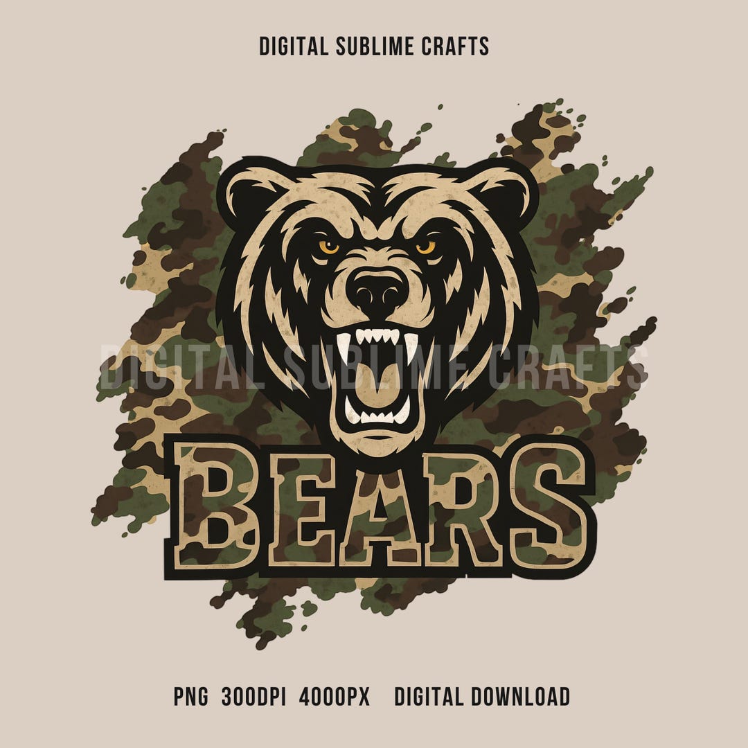 Aggressive Bear Camo PNG: Mascot Sublimation Design (digital Download ...