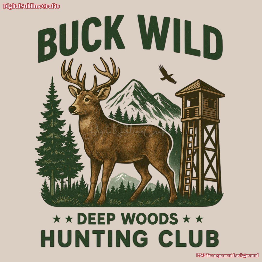 Buck Wild Hunting Club Sublimation PNG, Deep Woods Deer Hunter DTG ...