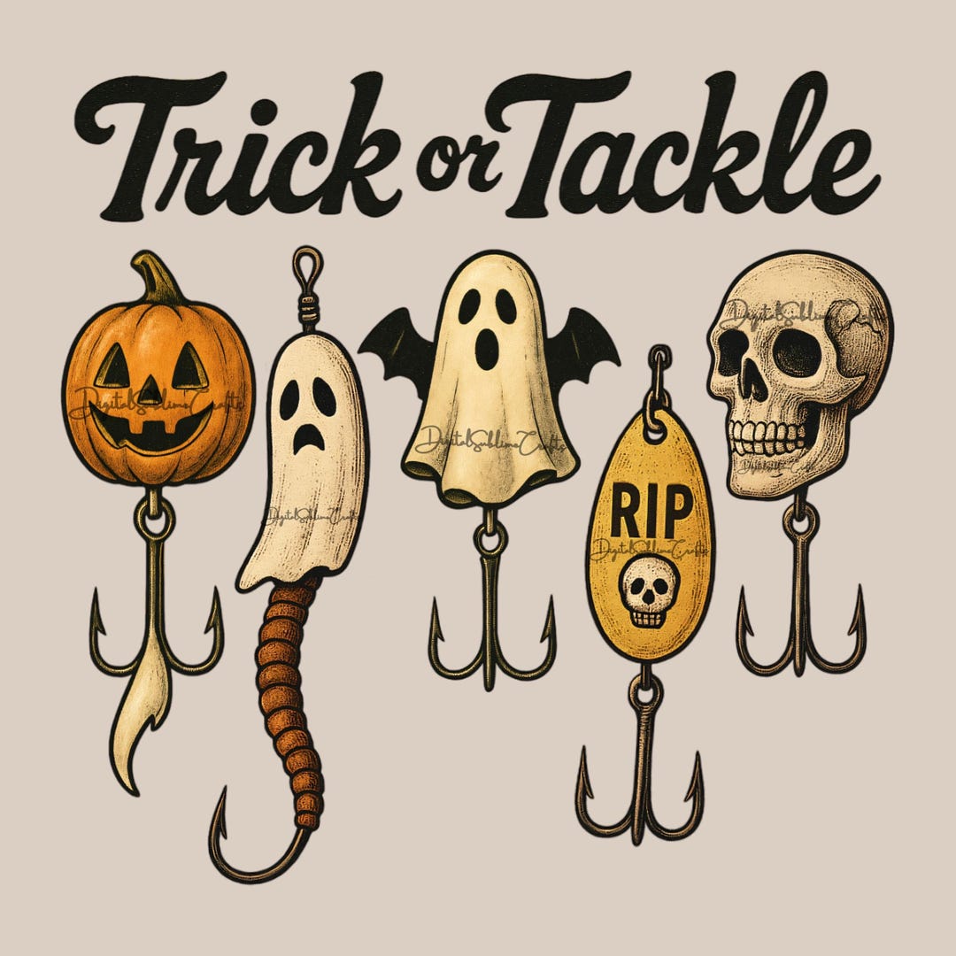 Trick or Tackle Halloween Fishing PNG: Spooky Lures Clipart (digital ...
