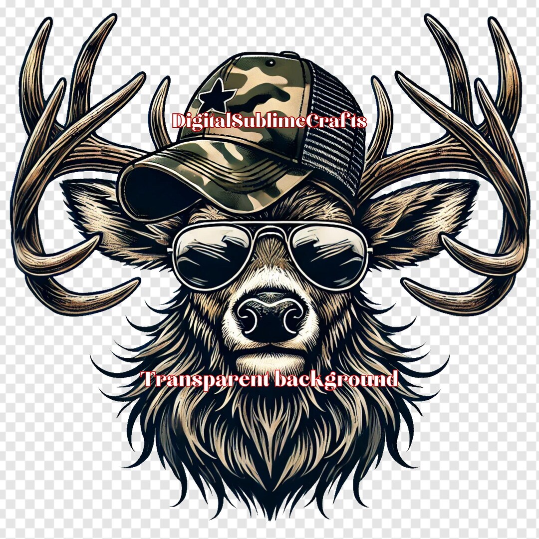 Cool Deer Sublimation PNG Whitetail Buck With Camo Hat and Sunglasses ...